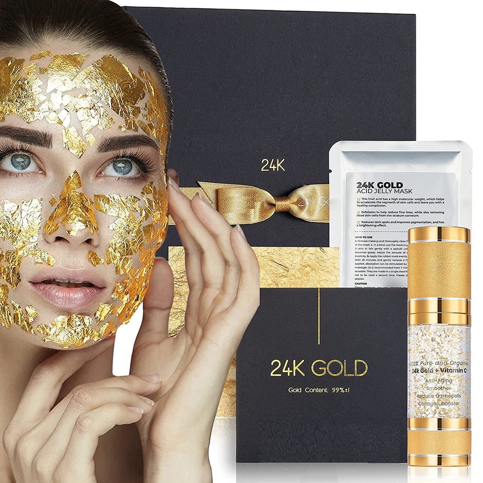 24K Gold Facial Mask Set with Jelly Mask & Serum - Luxurious Premium ...